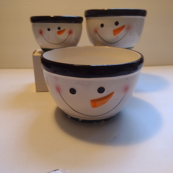 Housewares International | Holiday | Snowman Bowls Set Of 3 New Hand ...